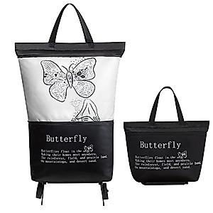 BESUNTEK Shopping Bag with Wheels Foldable Trolley Bags Collapsible Reusable Grocery Cart for Travel Shopping Home Kitchen Supermarket