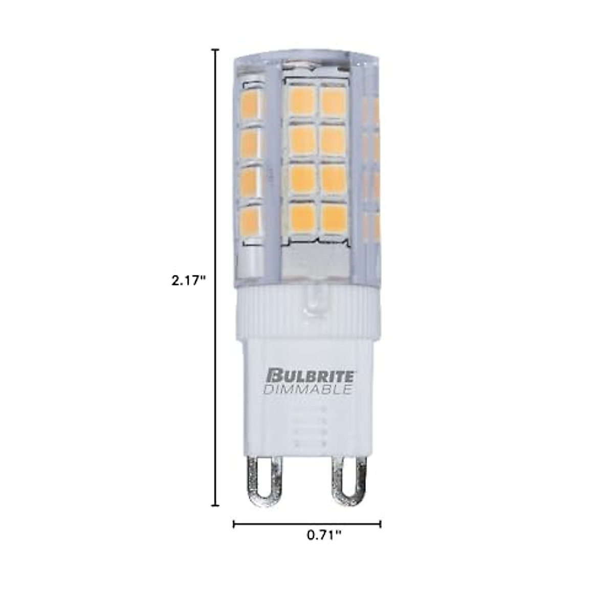 Bulbrite LED Mini T4 Dimmable Bi-Pin Base (G9) Light Bulb 40 Watt Equivalent 3000K, Clear 1-Pack