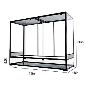 REPTI ZOO 135 Gallon Reptile Glass Terrarium, 48" x 18" x 36" Vertical Tempered Glass Rainforest Reptile Terrarium, 2 in 1 Use Knock-Down Paludarium Tank