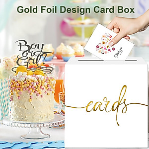 CINSOEN White Card Box with Gold Foil Design Wedding Card Box Gift Cards Receiving Box for Party Graduation Bridal or Baby Showers, Raffle Ticket Box Money Box for Birthday Retirements Anniversaries