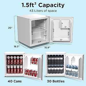 Husky Premium White Mini Refrigerator with 1.5 Cu.ft./43L Capacity, Countertop Mini Fridge with Reversible Door, Retro Mini Fridge, Freestanding Small Fridge for Bedroom, Bar, and Office