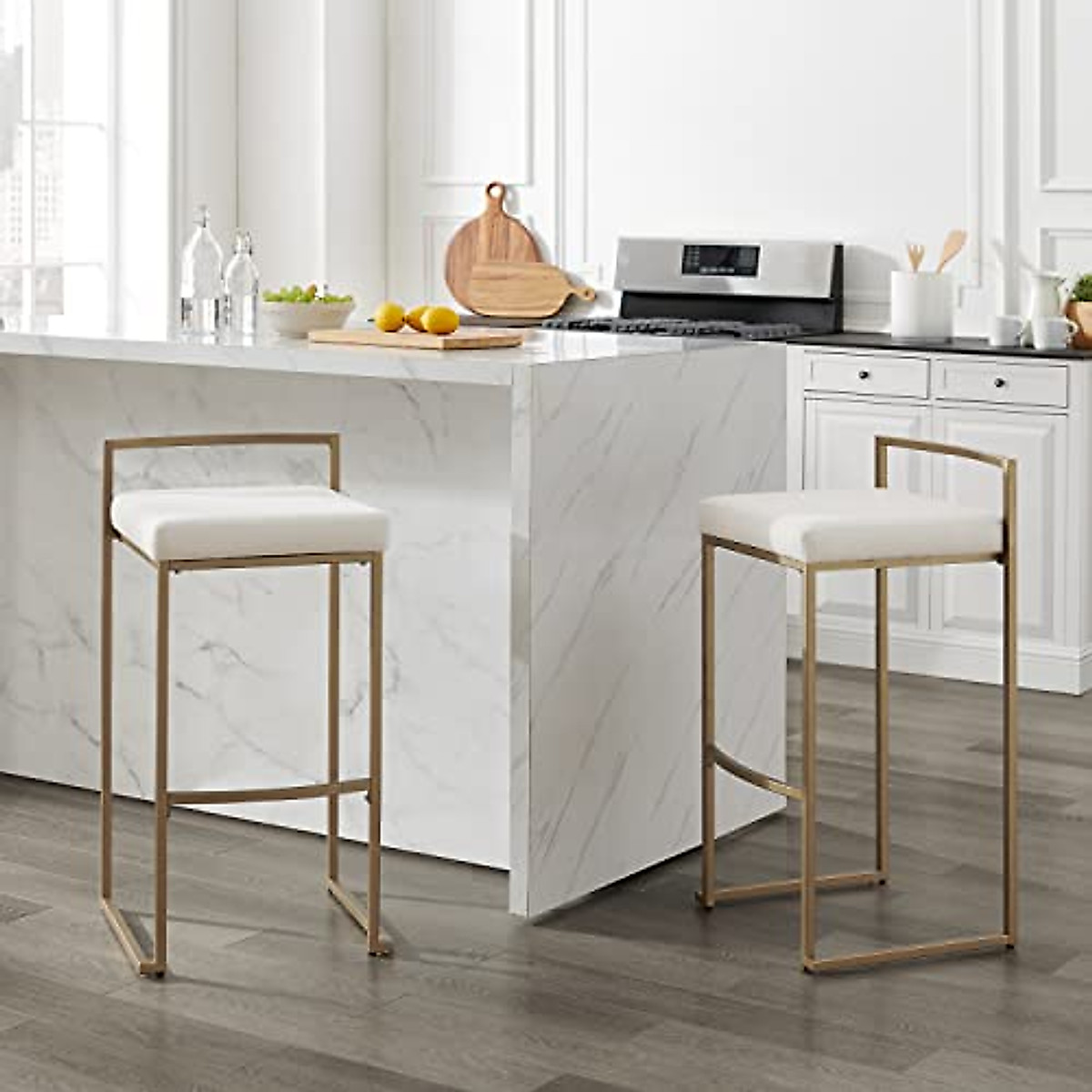 Crosley Furniture Harlowe Bar Stool, Set of 2, Creme and Gold