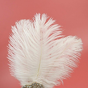 Positive Costume Great Gatsby Flapper Headband Elegant Crystal Rhinestone Flower Tassels 1920s Vintage Hairband Old Hollywood Glam Headpiece (White)