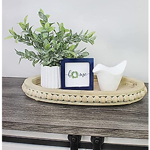 AuldHome Rustic Beaded Wood Tray Set (Set of 2); Farmhouse Distressed Oval Wooden Tray Set