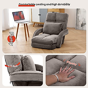 FLOGUOR Indoor Chaise Lounge Sofa Floor Chair with Back Support for Adults Folding Lazy Sofa with Armrests and Pillow Gaming Chairs 8808CO