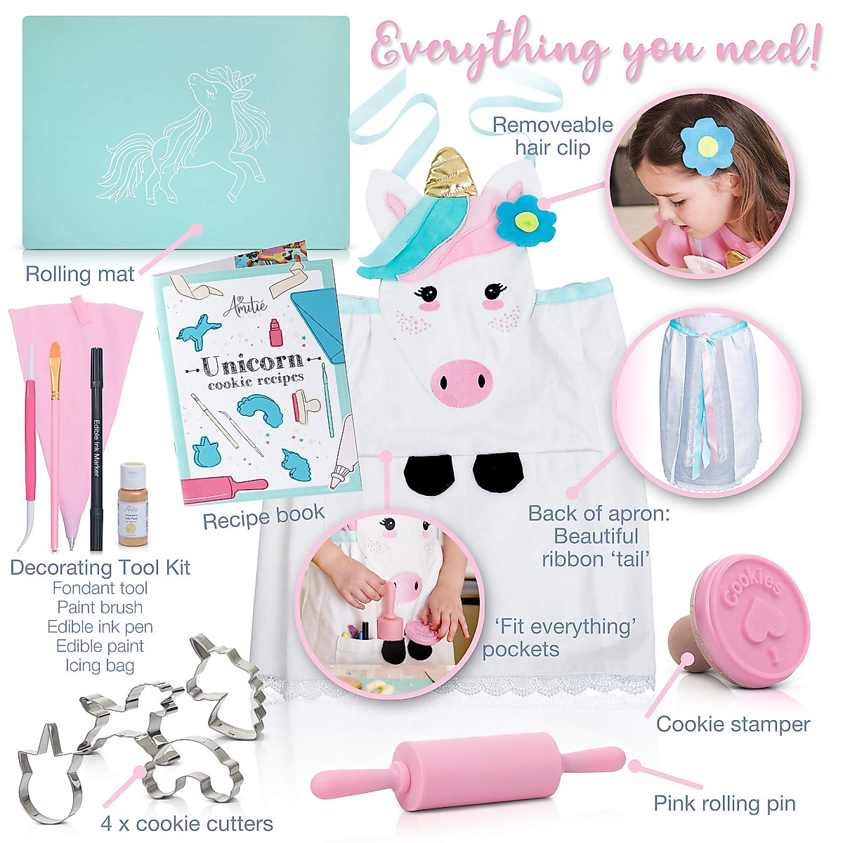 Delightful Unicorn-Themed Cookie Baking Kit for Girls - Includes Adorable Apron, Fun Cookie Cutters, & Comprehensive 14-Piece Cooking Set - Perfect for Kitchen Play and Ideal Gift for Girls Aged 6-12