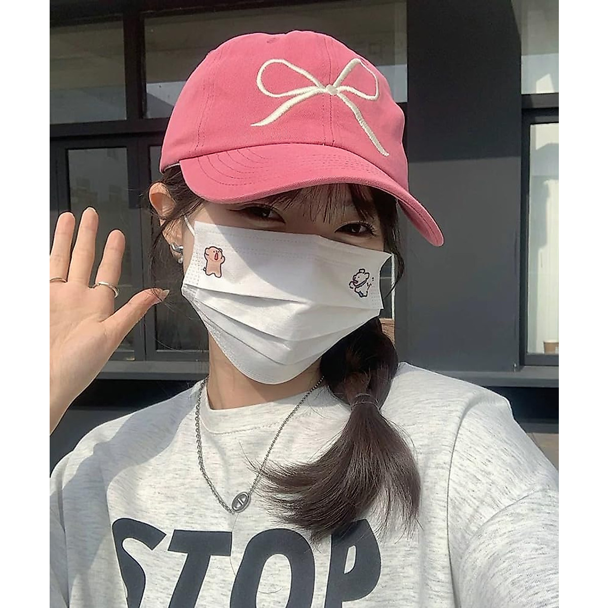 Bow-Tie Baseball Cap for Women Fashion Sun Hats for Women Trucker Hat Y2k Sun Cap Visor Cap Hiking Travel Trendy 2024 Beige/Pink