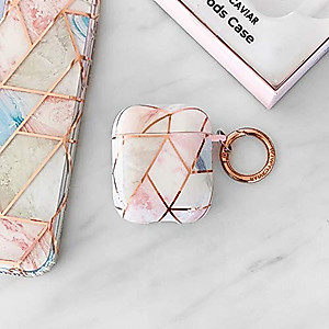 Velvet Caviar Marble AirPod Case for Women & Girls with Keychain - Cute Protective Hard Cases Compatible with Apple Airpods 1/2 (Pink Rose Gold Geometric)