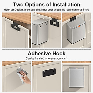 Mbillion Kitchen Compost Bin Hanging Trash Can with Lid 2.1 Gallon Stainless Steel Garbage Can for Kitchen Cabinet Door Mounted Trash Can Under Sink Door RV Bathroom,Silver