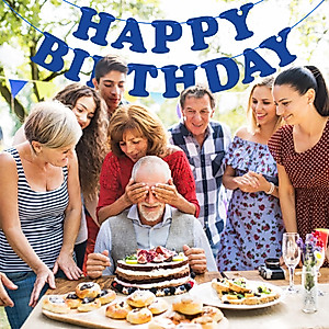 Navy Blue Happy Birthday Banner Sign Happy Birthday Bunting Banner Flag Garland for Kids Boys Baby Birthday Party Decorations Supplies