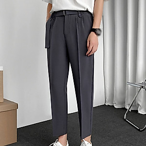 Maiyifu-GJ Men's Straight Leg Stretch Pant Summer Casual Slim Suit Pant Solid Color Lightweight Business Trousers Streetwear (Dark Grey,34)