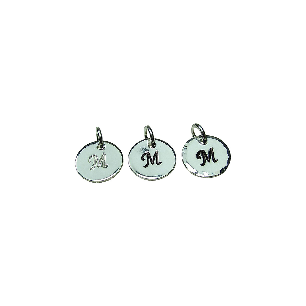 Single Small Hand Stamped Initial Charm - Sterling Silver 3/8" Disc with Letter