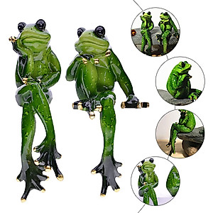 Angoily 2Pcs Sitting Frog Statue Garden Frog Sculpture Decor Resin Animal Collectible Figurine for Home Outdoor Patio Fairy Garden Bonsai Micro Landscape Cake Decorations