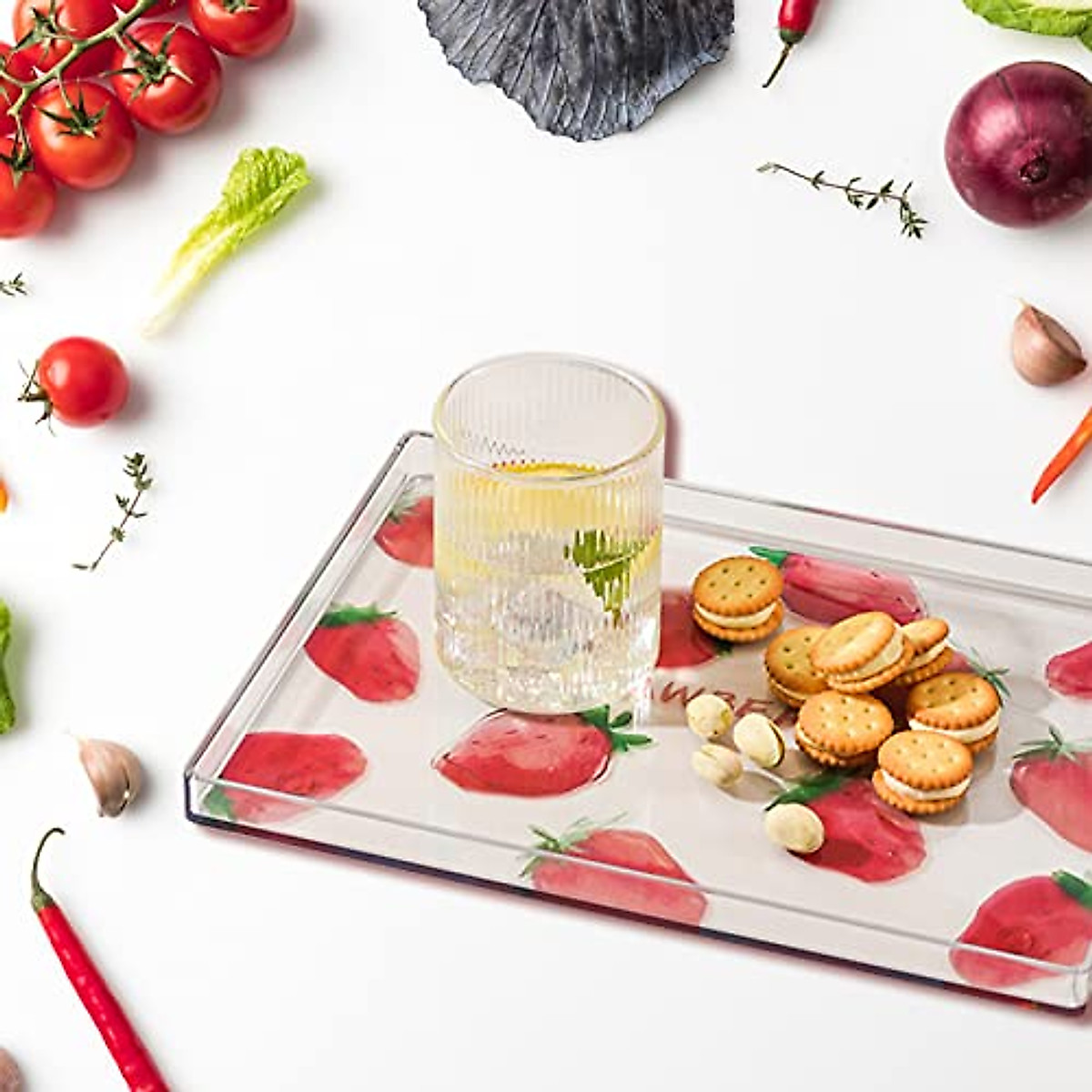 11.4" x 8.3" Plastic Serving Trays - Clear Plastic Trays, Acrylic Serving Tray, Excellent for Weddings, Buffets, Birthday Parties (Strawberry Pattern)