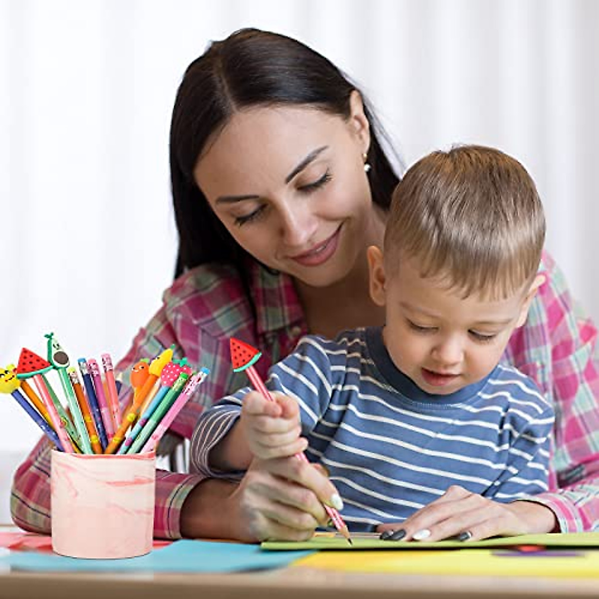 42 Pieces Scented Pencils Fun Pencil with Eraser Cartoon Pencil Toppers Fruit Pencil Toppers with Pencil Toppers Lovely Wood Pencil with Fruit Element Graphite Pencil