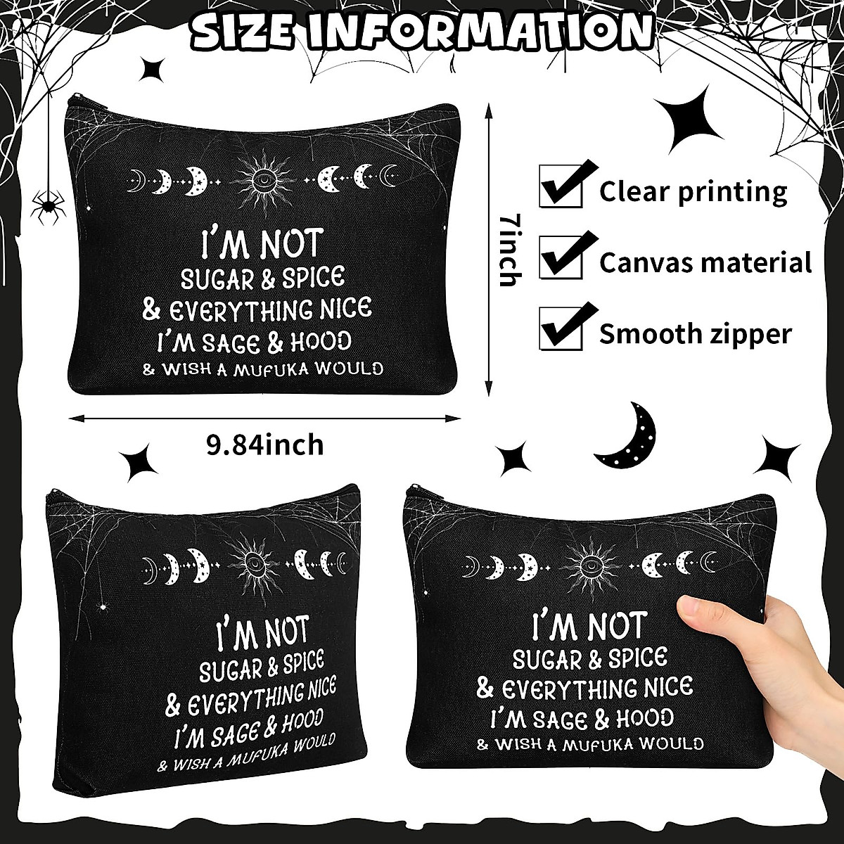Tioncy Moon Phase Witch Gifts Christmas Goth Moon Tumbler with Lid and Straw Witch Makeup Bag Moon Phase Keychain Witch Stuff for Xmas Witchcraft Women Female Friends Birthday I'm Not Sugar Spice