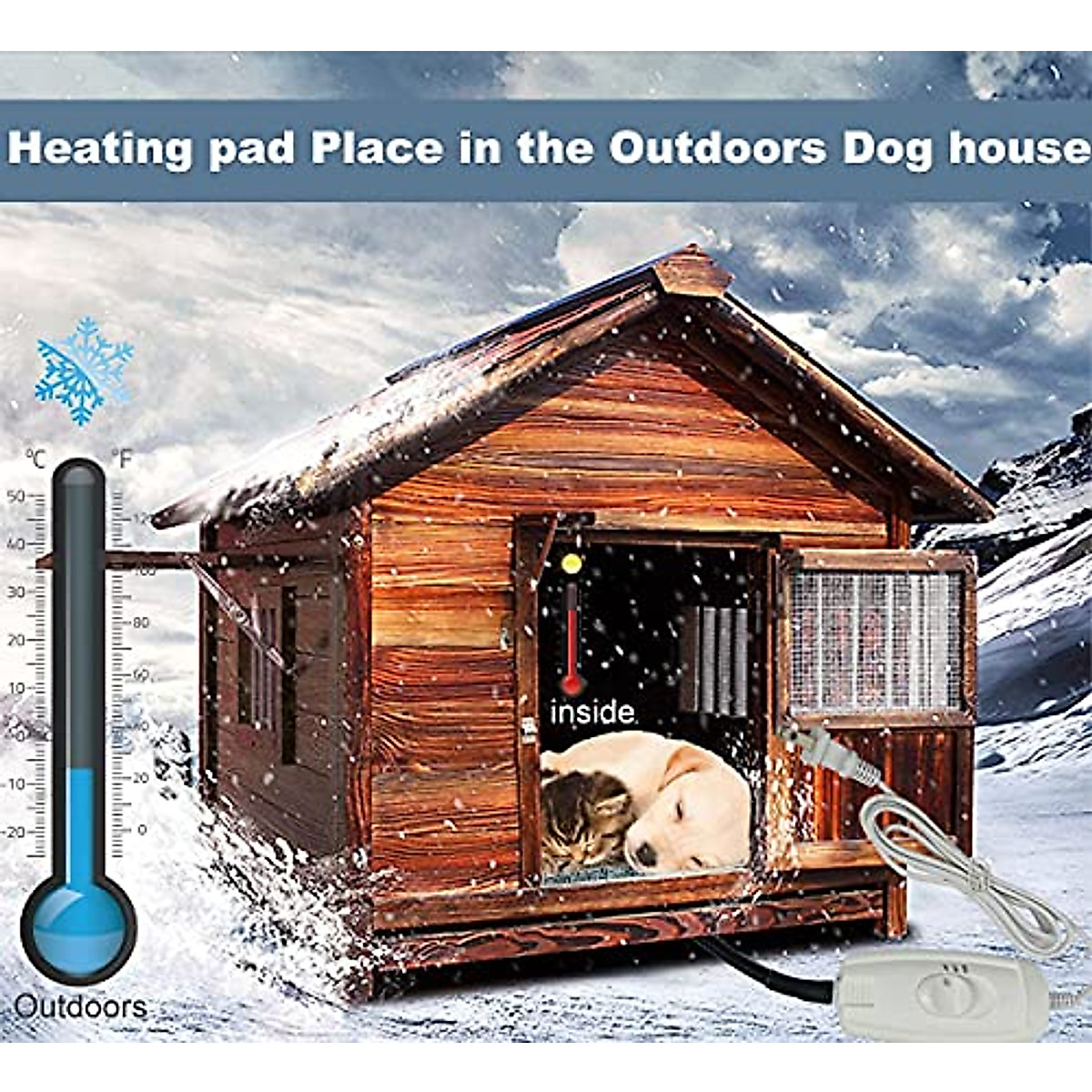 Dog Heating Pad for Large Dog Bed Indoor,Waterproof Heated Dog Bed Mat,Pet Heating Pad,Cat Heating pad,Puppy Heating pad for whelping Box Outdoor Dog House,Easy Clean,34X21 inch