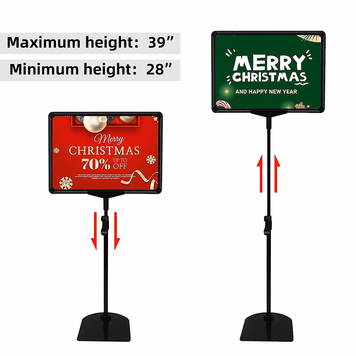 Sign Holder, Sign Stand with Adjustable Height Snap Open, Reusable Sign Holder 8.5 x 11 Inch, Sign Stands for Display Advertising Business Menu Flyer Signage, Vertical and Horizontal View Sign Holder Stand (Black, 2 Pack)