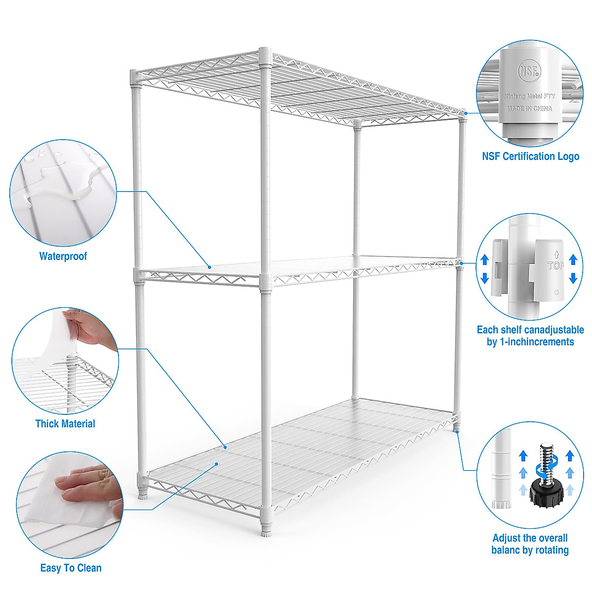 Ufurpie 3 Tier Wire Shelving Unit, NSF Metal Shelf 1050lbs Capacity Adjustable Shelves Organizer Rack with Shelf Liners for Home Kitchen Office Garage Bedroom Basement, 48" H x 48" L x 18" D