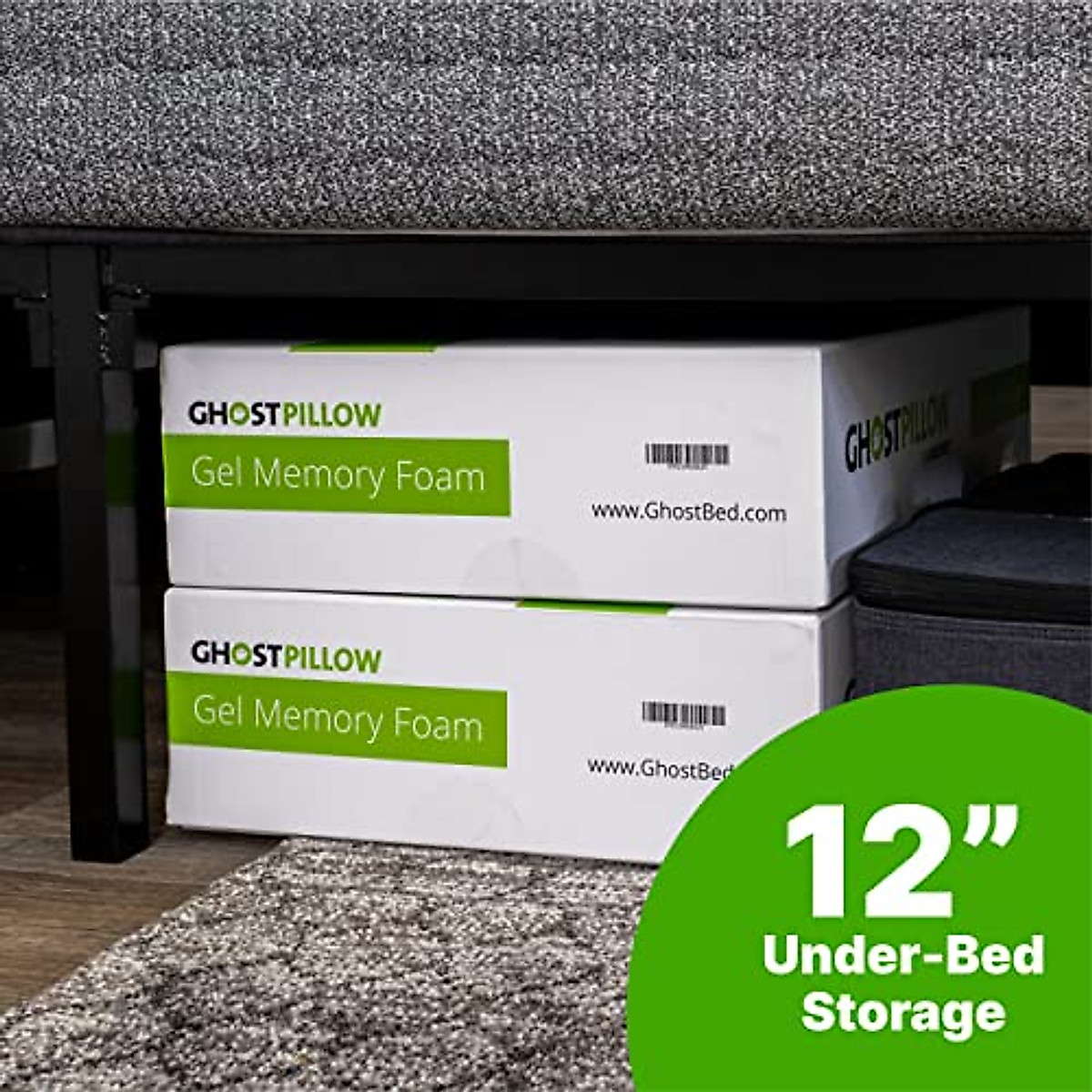 GhostBed Mattress Foundation & Box Spring in One - Metal Platform Bed Frame with Steel Slat Support, Fabric Cover & Headboard Brackets - Twin XL