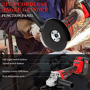 TIKTIK 5" Cordless Angle Grinder,10000PRM Battery Powered Grinder w/ 2 * 4.0Ah Battery and Charger,Brushless Metal Grinder w/Cutting Wheel,Flap Wheel,Wool Carving Wheel,for Polishing & Flip Disk