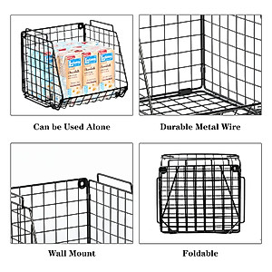 X-cosrack Stackable Pantry Baskets Household Food Storage Organizer with Handles 3 Pack, Foldable Snack Rack Stand with Open Front Stacking Farmhouse Bins for Countertop Cabinets Kitchen