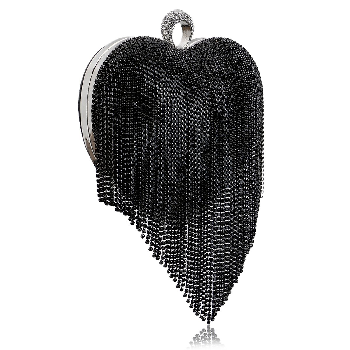 Flada Rhinestone Handbag for Women Dazzling Heart Shaped Cluth Purse and Evening Bag, Blue, Medium