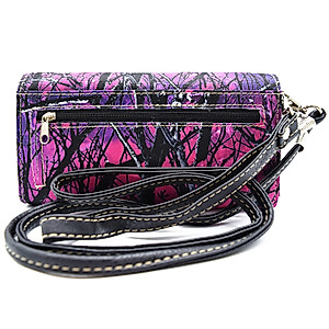 Western Camouflage Cross Wings Country Purse Single Shoulder Bags Clutch Women Blocking Wristlet Wallet (Purple)