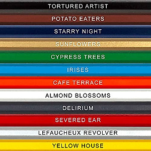 Van Gogh Themed Colors Colored Pencil Set - Set of 12 Post-Impressionism Pencils - Each Color Pencil is Foil-Stamped with Artist References Such as Famous Painting Names - Packaged in a Display Box