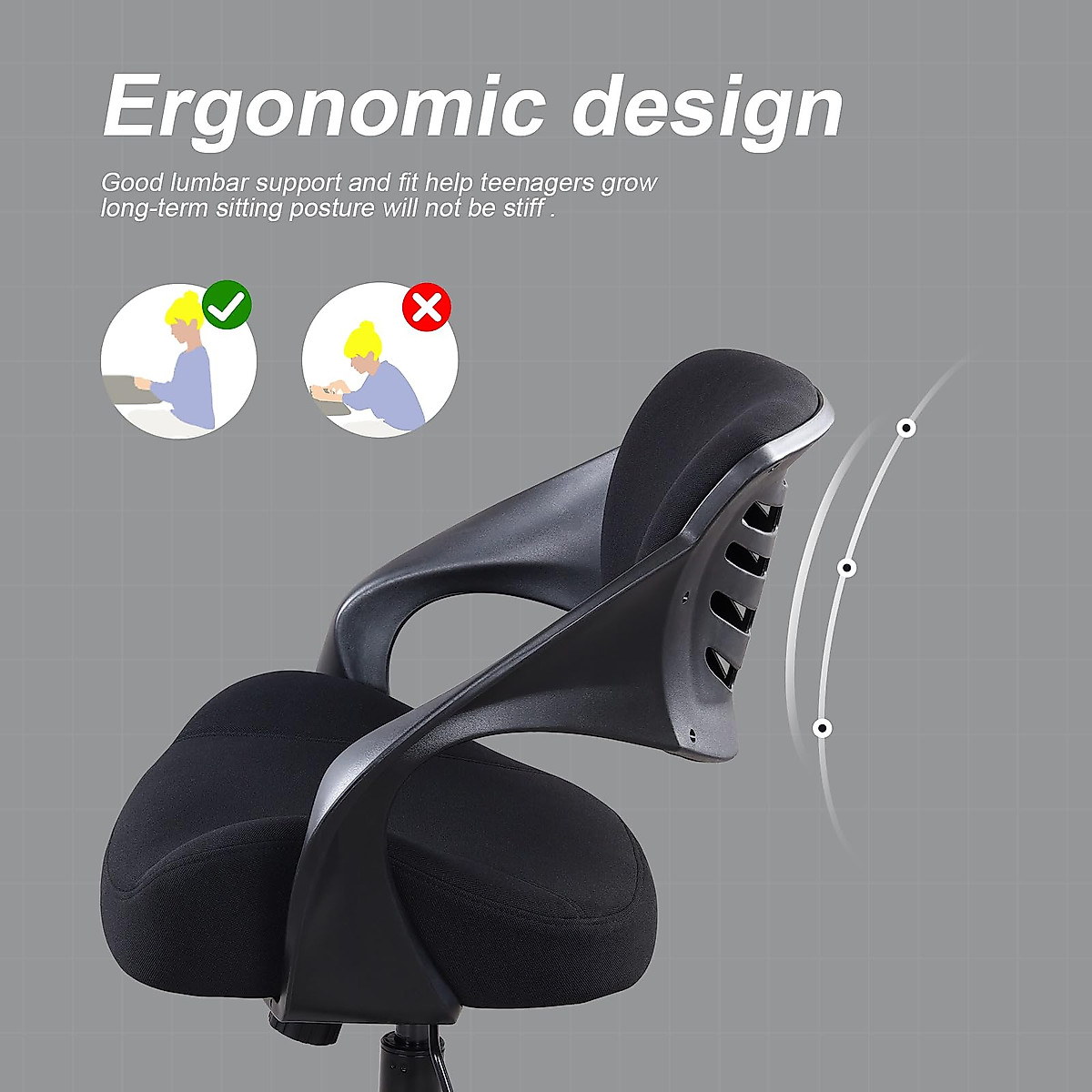 BOJUZIJA Ergonomic Office Computer Desk Chair,Lumbar Support 360°Swivel Task Chair-Black