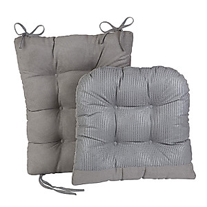 Klear Vu Omega Non-Slip Rocking Chair Cushion Set with Thick Padding and Tufted Design, Includes Seat Pad & Back Pillow with Ties for Living Room Rocker, 17x17 Inches, 2 Piece Set, Gray