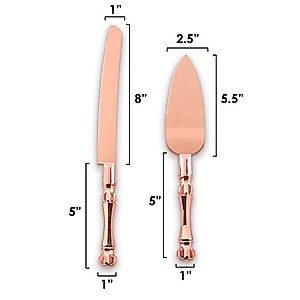 Homi styles Wedding Cake Knife and Server Set | Rose Gold Color Premium 420 Stainless Steel Gold Plated Blades | Cake Cutting Set for Wedding Cake, Birthdays, Anniversaries, Parties