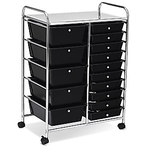 Recollections 15 Drawer Rolling Organizer Cart - Universal Rolling Cart and Organizer with Drawers for Office Multi-Use Storage (Black)