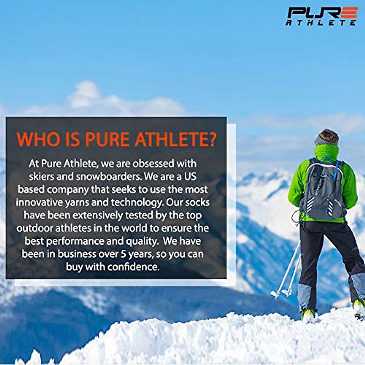 Pure Athlete Warm Wool Ski Socks Winter – Women Skiing Merino Snowboard Pack Men