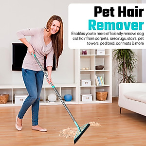 Petme Tender Magic Broom Squeegee Dog Pet Hair Remover, Rotatable, Extendable - Silicone Broom Pet Hair Remover for All-Surfaces Hardwood Floors, Carpet, Tile, Glass, Liquid-Dirt with 60" Handle