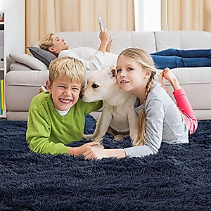 COZYLOOM Shag Area Rug, Indoor Ultra Soft Fluffy Plush Rugs Non-Slip Thick Indoor Shaggy Rug for Living Room, Bedroom, Nursery, Dining Room Entryway Throw Carpet Accent Area Rug 6 x 9 ft, Navy