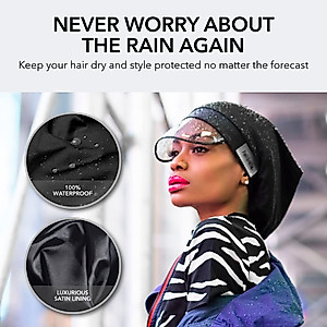 Hairbrella XL Women’s Rain Hat, Waterproof, Sun Protection, Satin-Lined, Packable, for Voluminous and Long Hair (Black)