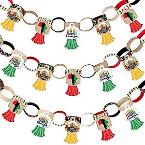 Big Dot of Happiness Happy Kwanzaa - 90 Chain Links and 30 Paper Tassels Decoration Kit - African Heritage Holiday Party Paper Chains Garland - 21 feet