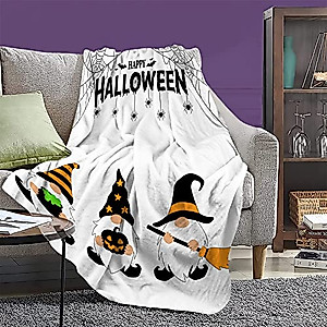 Jbralid Happy Halloween Flannel Bed Blanket Halloween Fall Pumpkin Gnome Spider Web Bat Throw Blanket Lightweight Cozy Blanket for Couch Sofa Bed Home Decorations 40x50 Inch