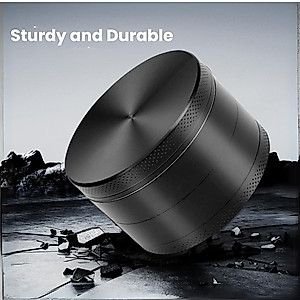 3 inch Large Spice Crusher Grinder, Portable 4-layer Manual Herb Mill, Zinc Alloy (Black) with Magnetic Lid and Screen