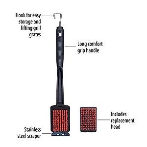 Farberware 5261919 Barbecue Large Grill Brush with Replacement Head, 19-Inch, Black and Red