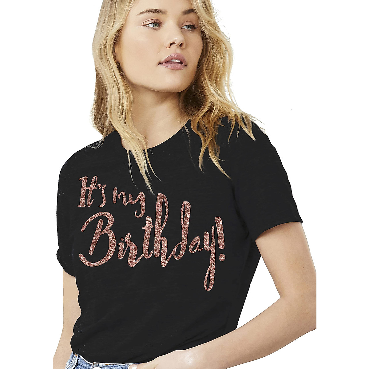 Birthday Shirt for Women - Rose Gold Modern Its My Birthday T-Shirt - Large - Black Tee(Md ItMyBdy RG) Blk/Lrg