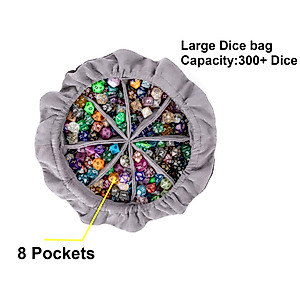 PUGED Large DND Dice Dragon Drawstring Bags with Pockets Black Storage Bag for RPG MTG Game Dices Capacity Over 300 Dice