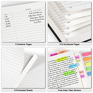 College Ruled Notebook, Large B5 Lined Journal Notebook, 314 Numbered Pages Work Notebook with Index Stickers, 100gsm Thick Paper, Hardcover Vegan Leather Journal for Women Men School Office, Pink