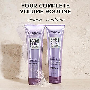 L'Oreal Paris EverPure Volume Sulfate Free Shampoo for Color-Treated Hair, Volume + Shine for Fine, Flat Hair, with Lotus Flower, 2 Count (8.5 Fl; Oz each) (Packaging May Vary)