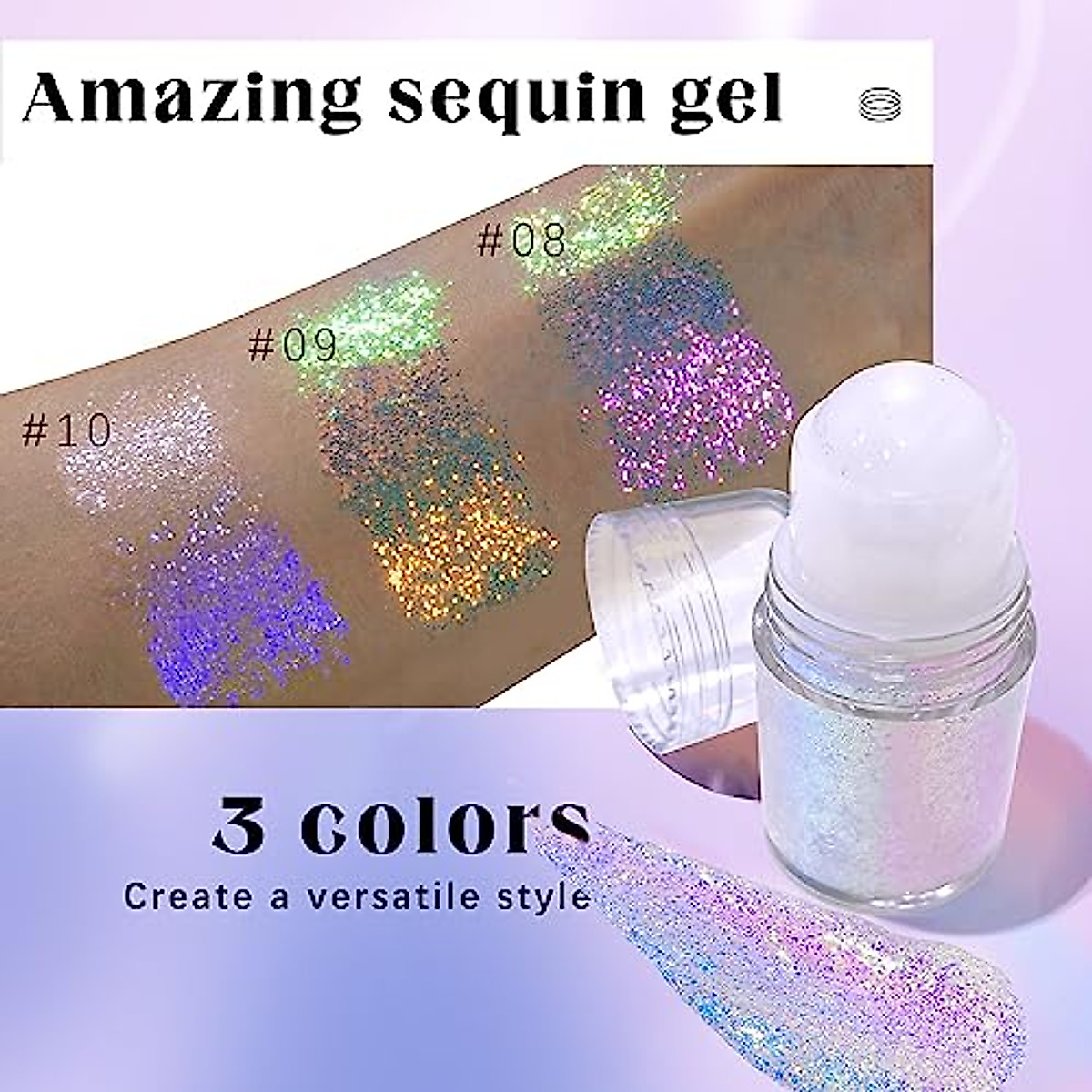 HOSAILY Roll-on Holographic Body Glitter Gel for Body Face Hair, Chameleon Color Changing Glitter Gel Under Light, Chunky Mermaid Sequins Festival Party Body Shimmer Glitter Makeup (8# Sparkling Pink)
