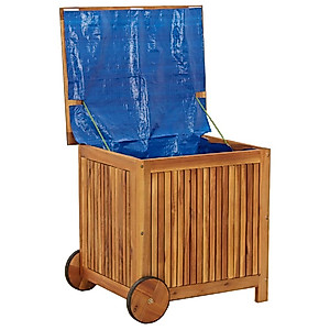 loibinfen Outdoor Storage Box with Wheels, Wooden Patio Deck Box, Outdoor Cushion Storage Container Bin Chest for Patio Cushions, Outdoor Gardening Tools, 23.6"x19.7"x22.8" Solid Wood Acacia