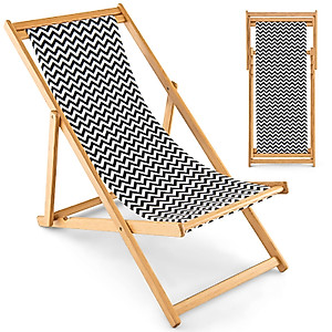 Giantex Patio Folding Camping Chair - Outdoor Sling Chair with 3 Adjustable Position, Breathable Canvas, Bamboo Lounge Chair for Outside, Porch, Deck, Poolside and Backyard, Portable Beach Chair (1)