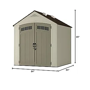 Suncast Vista 7x7 Storage Shed with Multi-Wall Resin Panels, 4 Skylights, IllumiVent System, and Pad-Lockable Doors, 84" D x 84" W x 98" H