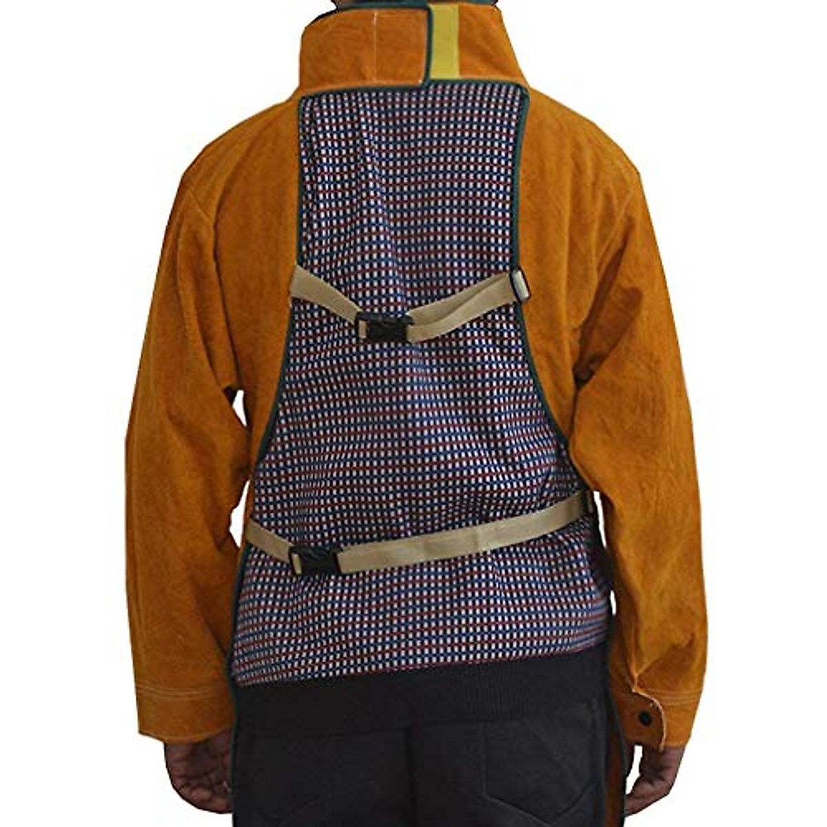 QEES Leather Welding Jackets 103CM Length Long Welding Apron, Flame Resistant Welder Clothes Coat with Sleeves, Wear-resistant Anti-scald Welding Cape for Most Men WQ23